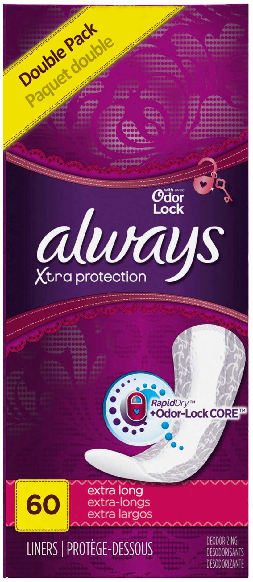 Always Daily Liners, Xtra Protection, Extra Long, Double Pack — UPC ...