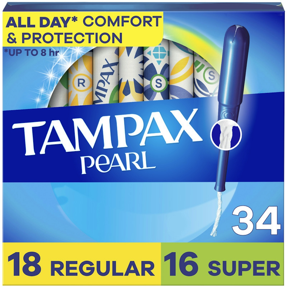 Tampax Pearl Tampons, Regular/Super Absorbency With Leak Guard Braid ...