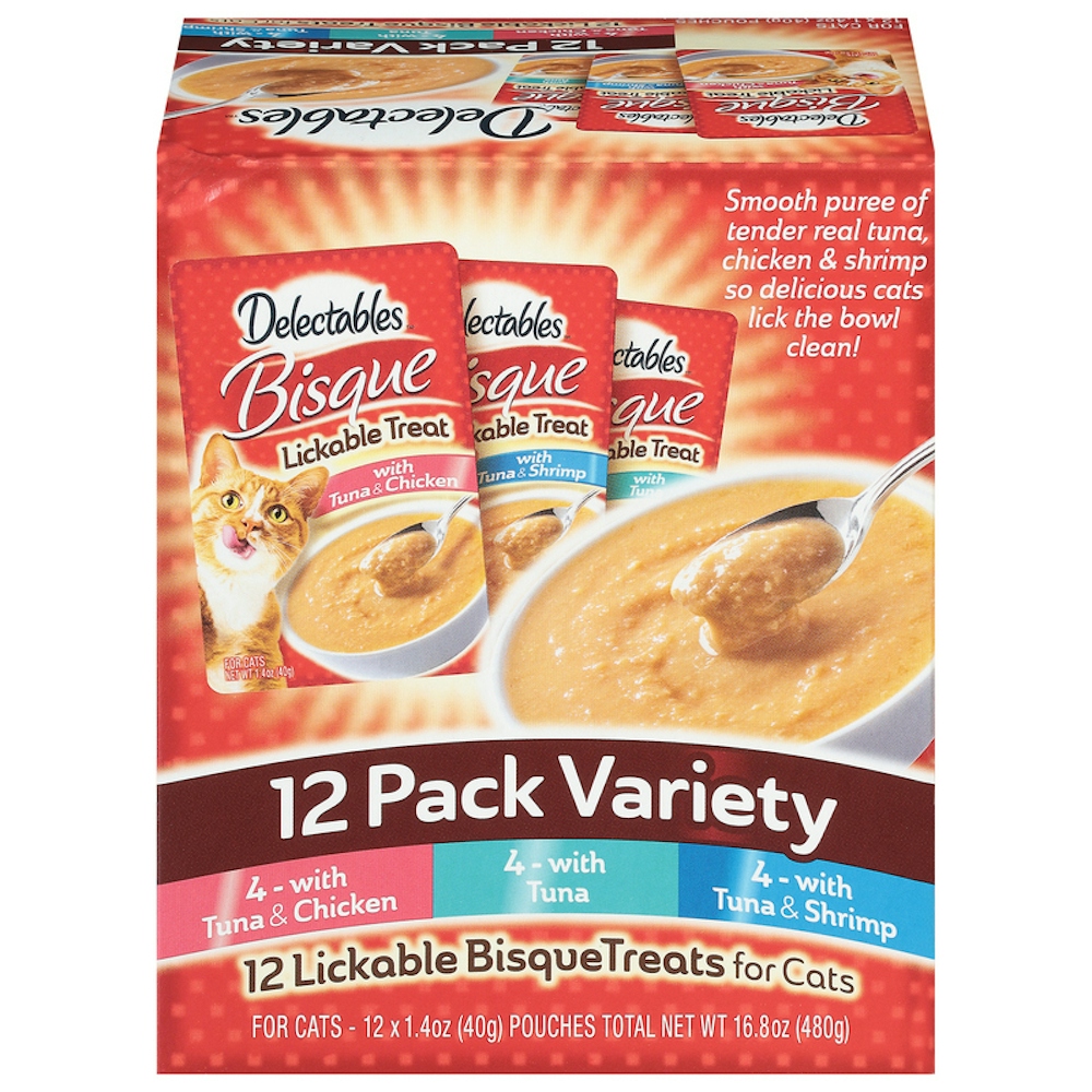 Delectables Treats For Cats, Lickable Bisque, 12 Pack Variety — UPC ...