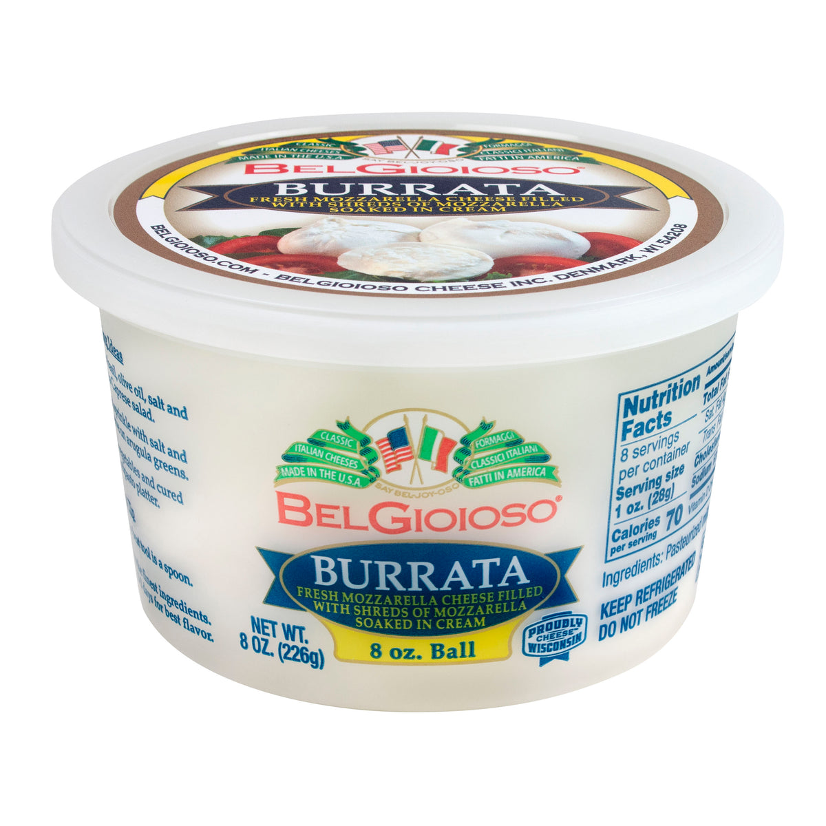 BelGioioso Fresh Mozzarella Cheese Burrata, 8oz Ball — UPC 031142001105 ...