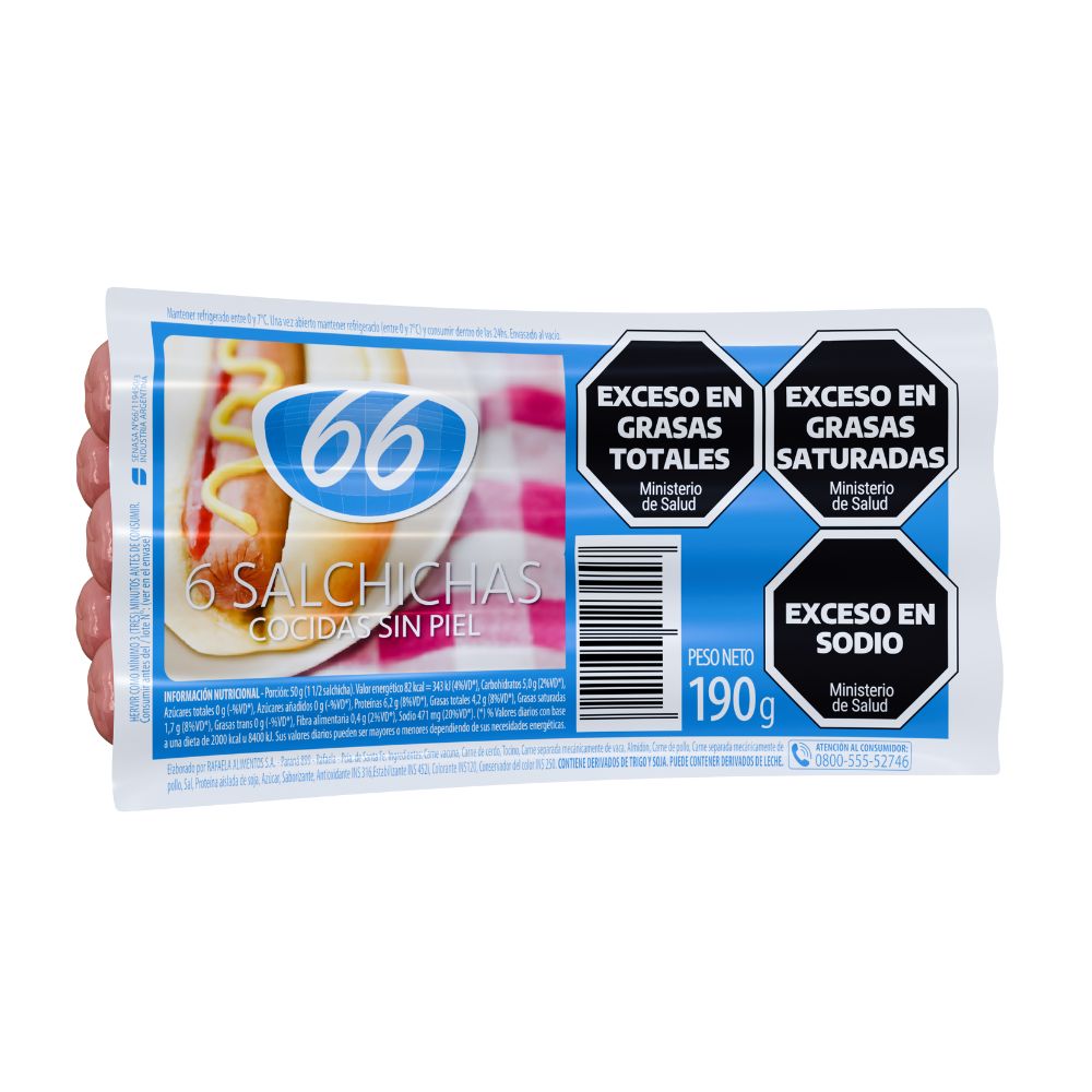 66 Salchichas Sin Piel 6u 190g — EAN 7790625010401 — Go-UPC