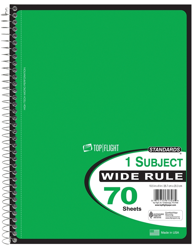 Top Flight Standards Notebook, 1 Subject, Wide Rule, 70 Sheets — GTIN ...
