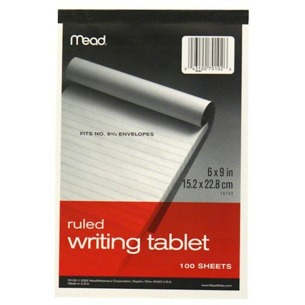 Mead Writing Tablet, Ruled, White, 6 X 9 In., 100 Sheets — UPC ...