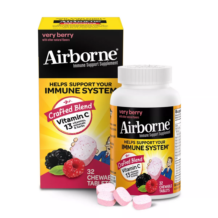 Airborne Original, Immune Support Supplement, Very Berry, 64 Chewable ...