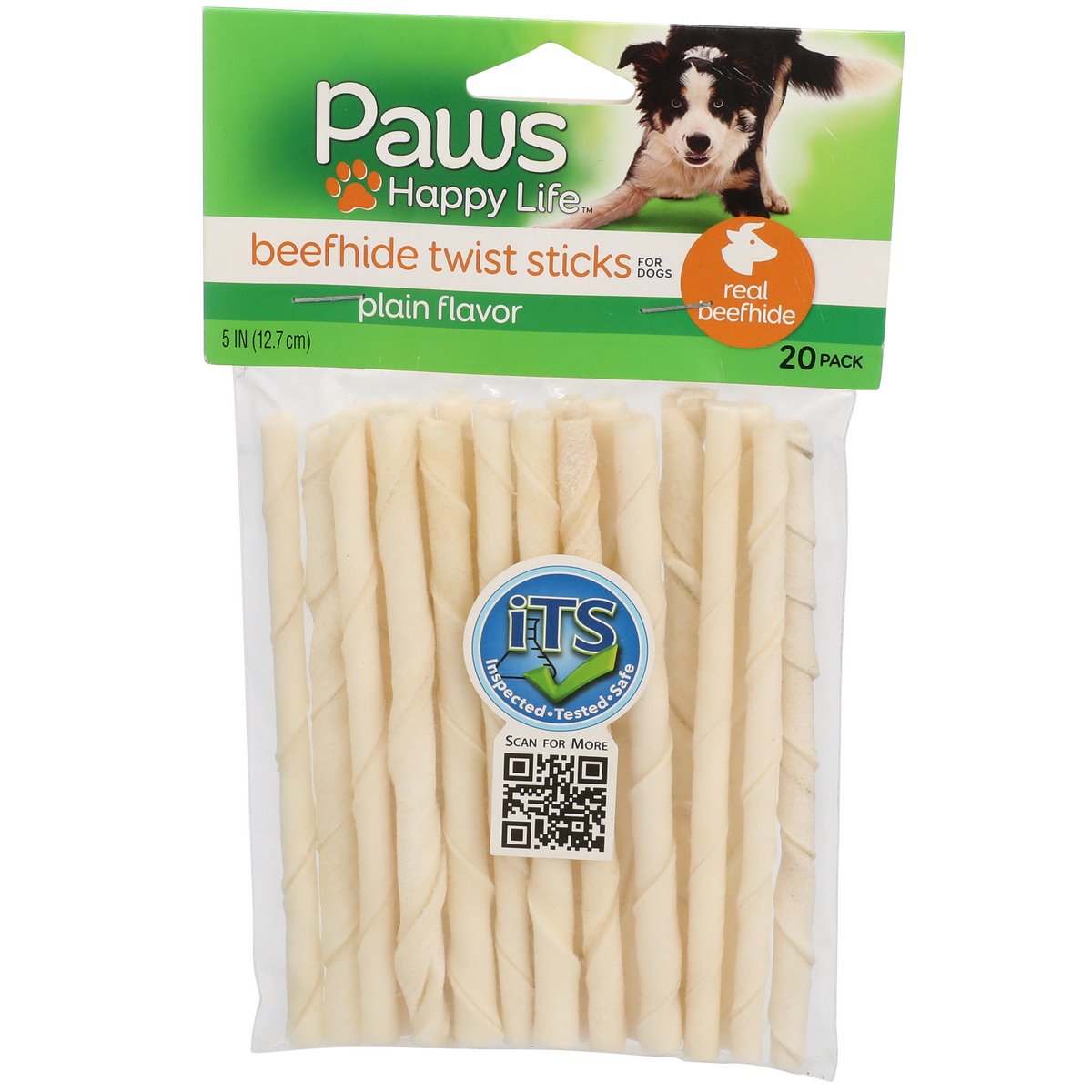 Paws Happy Life Premium Beefhide, For Dogs, Plain Flavor, Twist Sticks ...