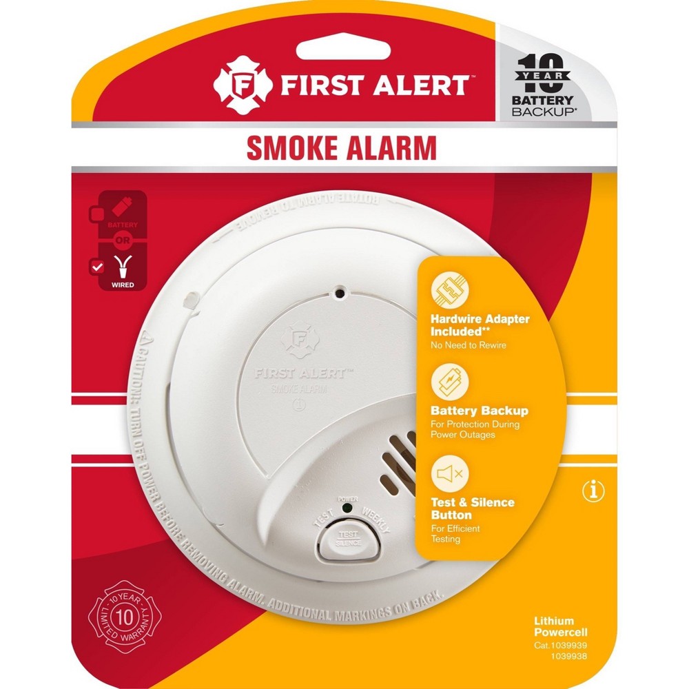 First Alert Smoke Alarm, Hardwired W/10-year Battery Backup — UPC ...