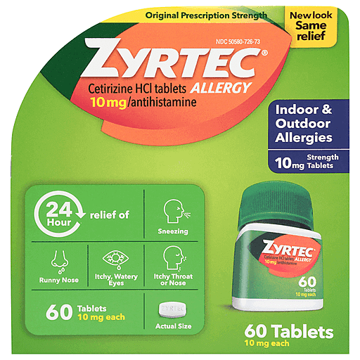 Zyrtec 24 Hour Allergy Relief Tablets, 10 Mg Cetirizine Hcl ...