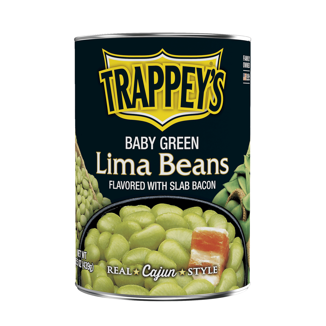 Trappey's Flavored W/Slab Bacon Baby Green Lima Beans 15.5 Oz Can — UPC ...